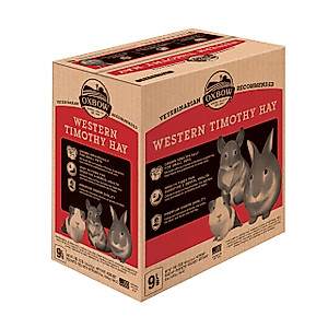 Oxbow Animal Health Western Timothy Hay - All Natural Hay for Rabbits, Guinea Pigs, Chinchillas, Hamsters & Gerbils-Veterinarian Recommended- Digestive & Dental Health- Grown in the USA- 9lb.