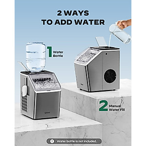 Silonn Ice Makers Countertop, 44lbs Per Day, 2 Ways to Add Water, Auto Self-Cleaning, Stainless Steel Ice Machine for Home Office Bar Party