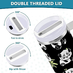 RPLIFE Playful Pandas Black Stainless Steel Tumbler, Insulated Coffee Cups with Lids, Coffee Tumbler for Women
