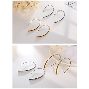 Open Hoop Earrings - Upside Down Threader Earrings, Surgical Titanium Steel Hypoallergenic (Silver)