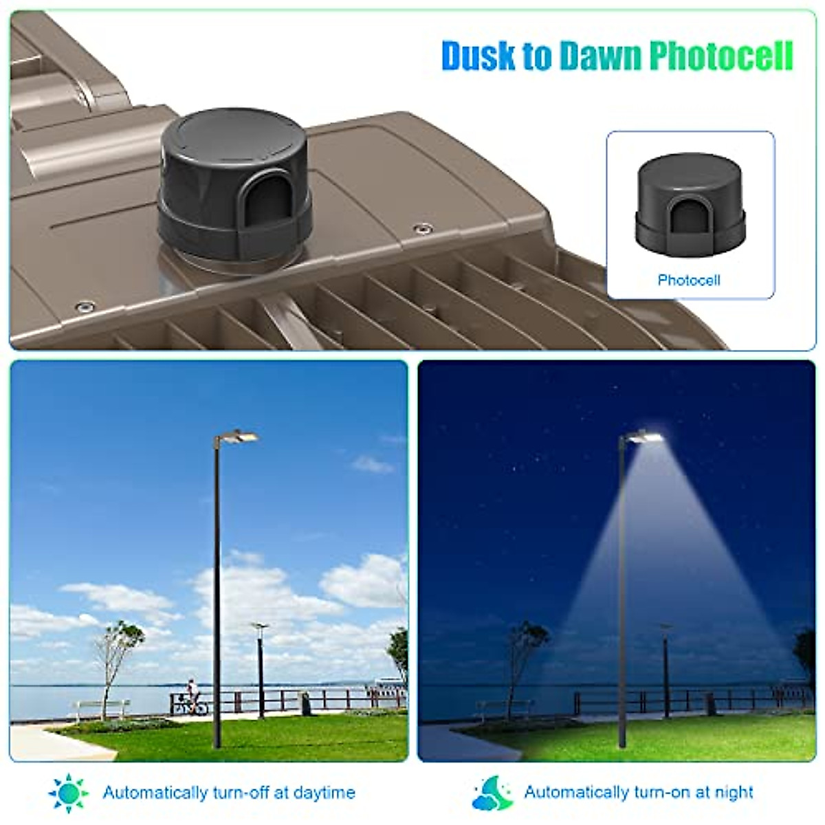 150W LED Parking Lot Area Lights with Photocell 21000LM 650W MH Equiv UL DLC lP65 5000K Dusk to Dawn Street Light Outdoor LED Shoebox Pole Light for Back Yard Roadway Tennis Court Fixture Slip Fitter