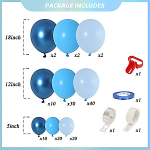 RUBFAC 136pcs Blue Balloon Garland Arch Kit, Different Sizes 5 12 18 Inch Pastel Blue Baby Blue Metallic Blue Balloons for Wedding Birthday Graduation Boy’s Baby Shower Gender Reveal Party Decoration