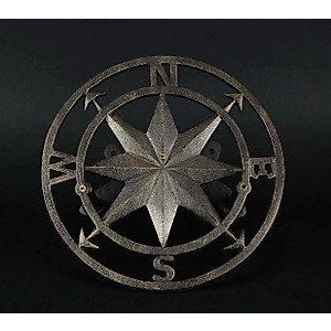 Bronze Finish Cast Iron Nautical Compass Rose Decorative Wall Mounted Garden Hose Hanger - Easy to Install - Coastal Outdoor Decor - 12 Inches in Diameter
