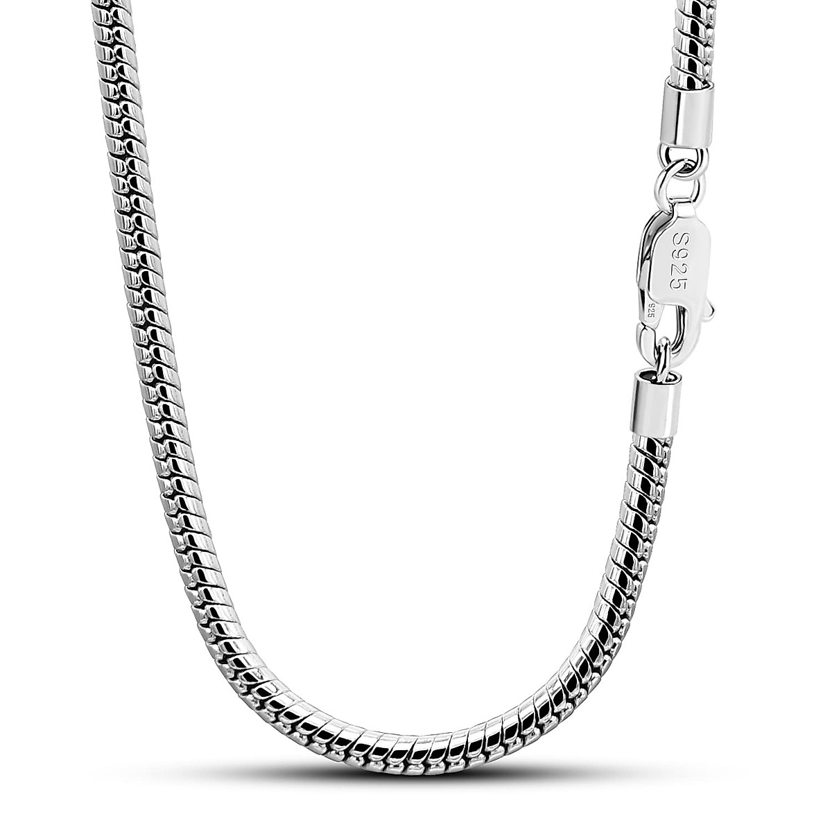 Dankadi Italy 925 Sterling Silver Snake Chain Necklace Men & Women 3MM-4MM Rolo Link Round Chain Chokers 16 "18 "20" 22 "24" 26 "28" 30" Unisex Fine Jewelry Gift (4MM, 24 inches)