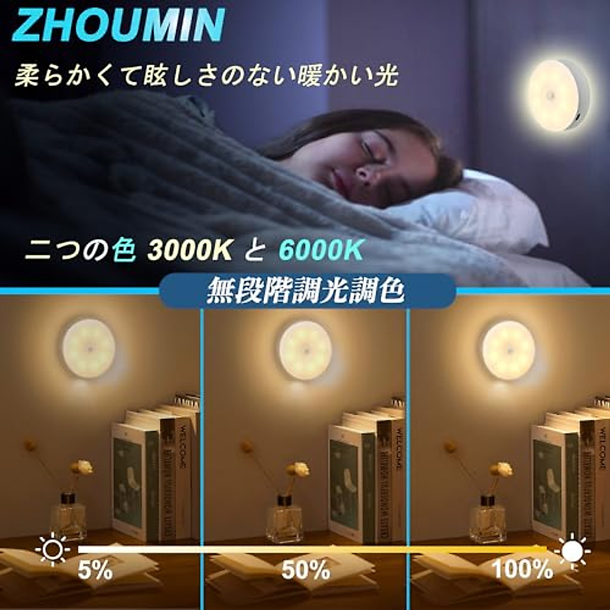 OUXHKT Solar Motion Light, Motion Sensor Light Indoor, Light Sensor Night Light, Motion Sensor Night Light for Kids, Bathroom, Stair, Entrance, Hallway, Kitchen. (6000K)