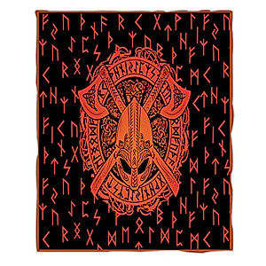 LINGXUQK Norse Mythology Viking Decor Blanket Odin Rune Witchcraft Norse Decor Sherpa Fleece Throw Blanket Lightweight Fluffy Blankets for Viking Gifts for Men…
