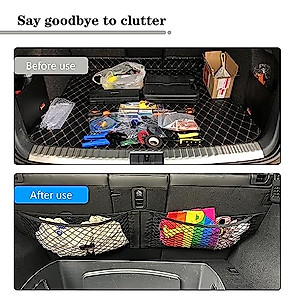 ZKFAR 2 PCS Car Seat Back Dual-Layer Magic Sticker Elastic Net Pocket, Storage Network, 9.8In * 23.6In, Organizer Storage Bag, Universal for Most Cars RV (Black)