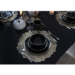 Elanze Designs 16-Piece Metallic Bubble Porcelain Ceramic Plates Bowls Mugs Dinnerware Set - Service for 4, Black With Silver Accents