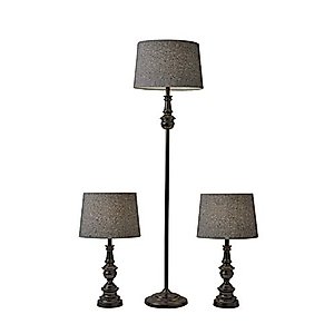 Adesso 1591-01 Classic Set Containing Matching Floor Two Table Lamps, 16" x 16" x 60", Black