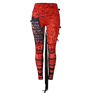 Aniywn Women's Gothic Lace Up Leggings Skinny Pants High Waist Slim Rocker Distressed Punk Leggings Red