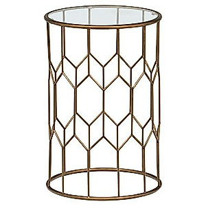 Amazon Brand – Rivet Geometric Modern Glass and Metal Side End Table Stand, 15.6" W, Gold Finish