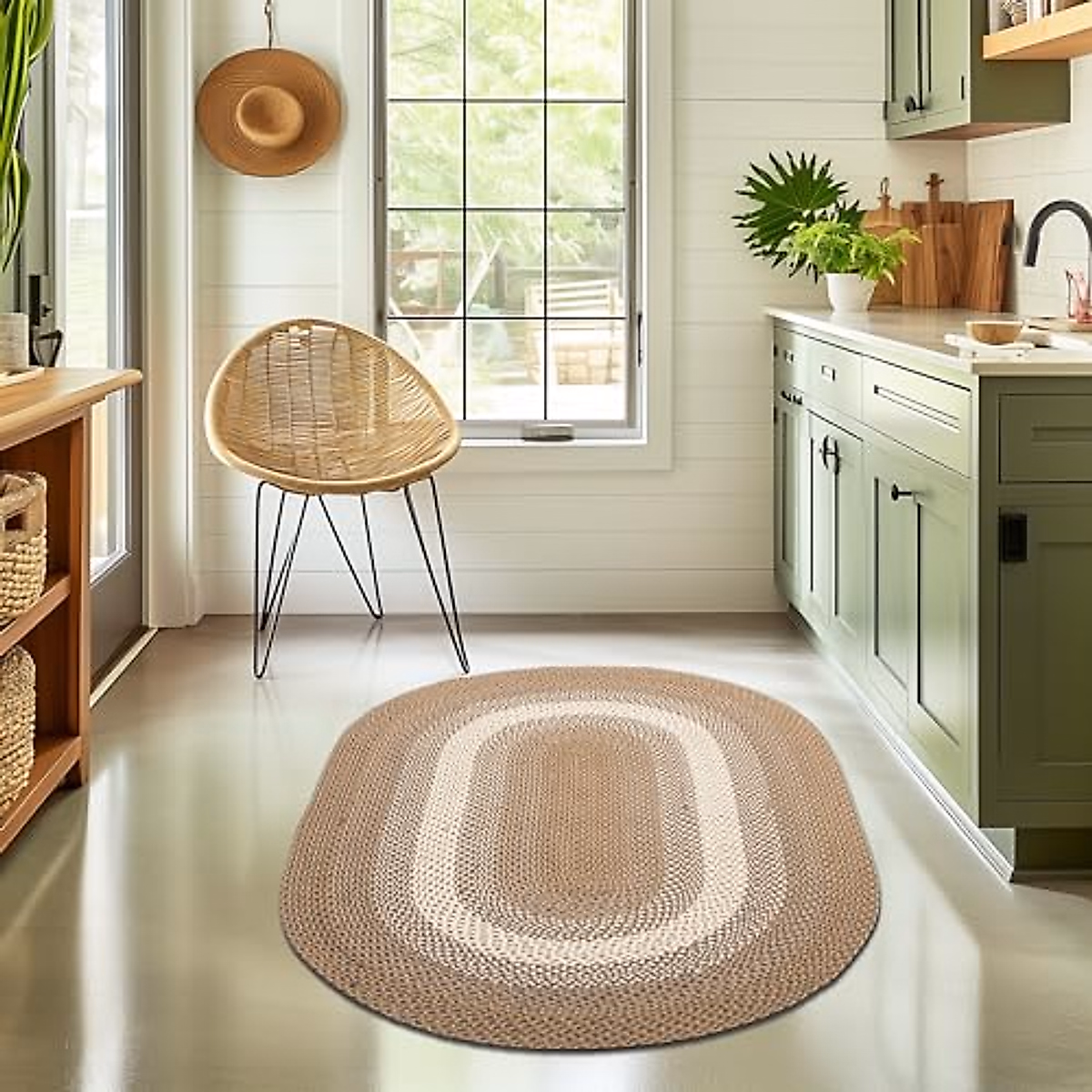 Super Area Rugs Brown Braided Rug for Kitchen/Dining Room, Taupe Gray Indoor Outdoor Braided Rug for Patio/Porch 4' x 6' Oval