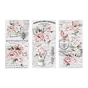 Rub on Transfers for Crafts and Furniture | 3 Design Sheets 6”x 12” | Home Decor Transfers | Furniture and Craft Decals | by Thymeless Designs (French Market Peonies)