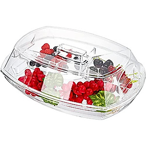 DEAYOU 4 Section Ice Serving Tray, Cold Serving Tray with Flip-Lid for Party Food, Outdoor Serving Platter Dish with Ice Cooling Tray for Appetizers, Fruits, Vegetables, Salads, Picnic, Snack