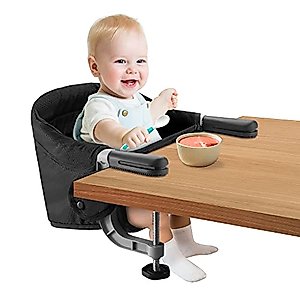 Fast Table Chair Hook on High Chair Clip on Table Clamping Chair High Load Fold-Flat Storage Tight Fixing Feeding Seat Attach to Table Ideal Folding Chair for Travel (Black)