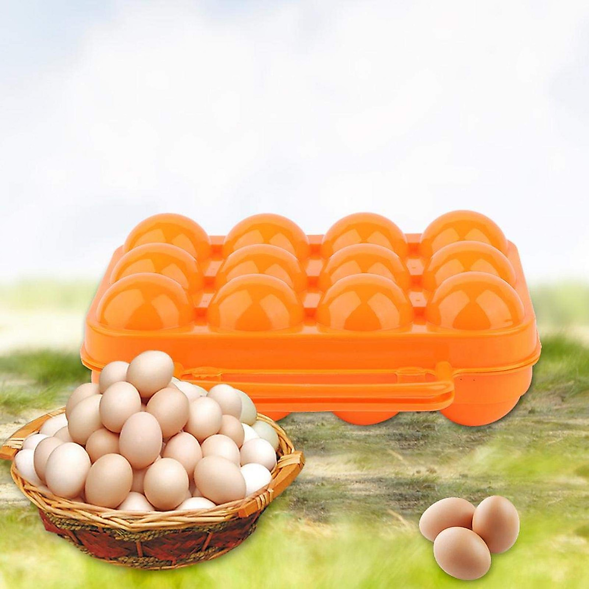 Plastic Egg Storage Box With Buckle Double Side Plastic Egg Tray Storage Box for Refrigerator and Cabinet Eggs Container with Handle and Lid for Protecting 12 Eggs 7.96.72.8Inch(Orange)