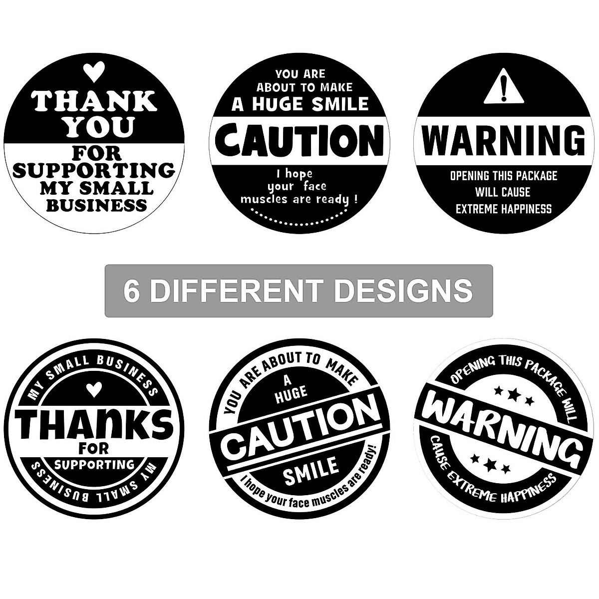 Zonon 600 Pcs Thank You Sticker Roll Small Business Stickers Black and White Warning Stickers Round Cute Thank You for Supporting My Business Sealing Label for Packing,1.5 Inch