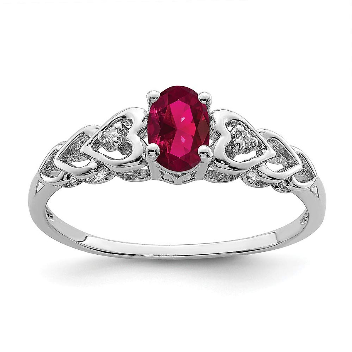 Solid 925 Sterling Silver Simulated Birthstone Created Simulated Ruby & Diamond Engagement Wedding Ring (.02 cttw.) (2mm)
