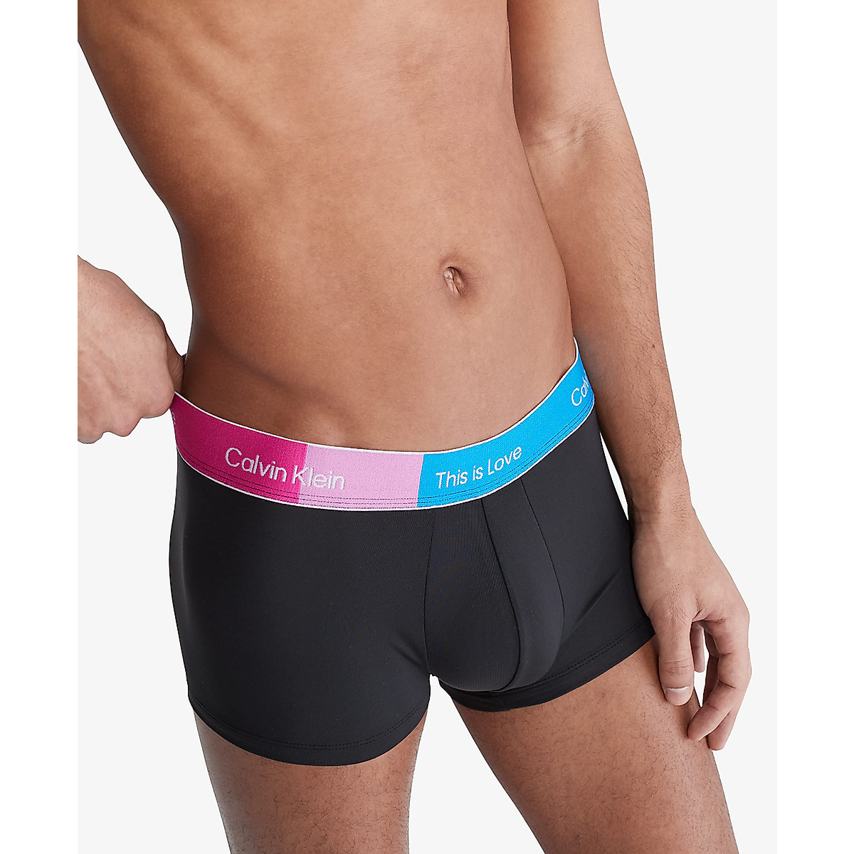 Calvin Klein Men's This is Love Pride Colorblock Micro Underwear, Black W/Shocking Blue, M