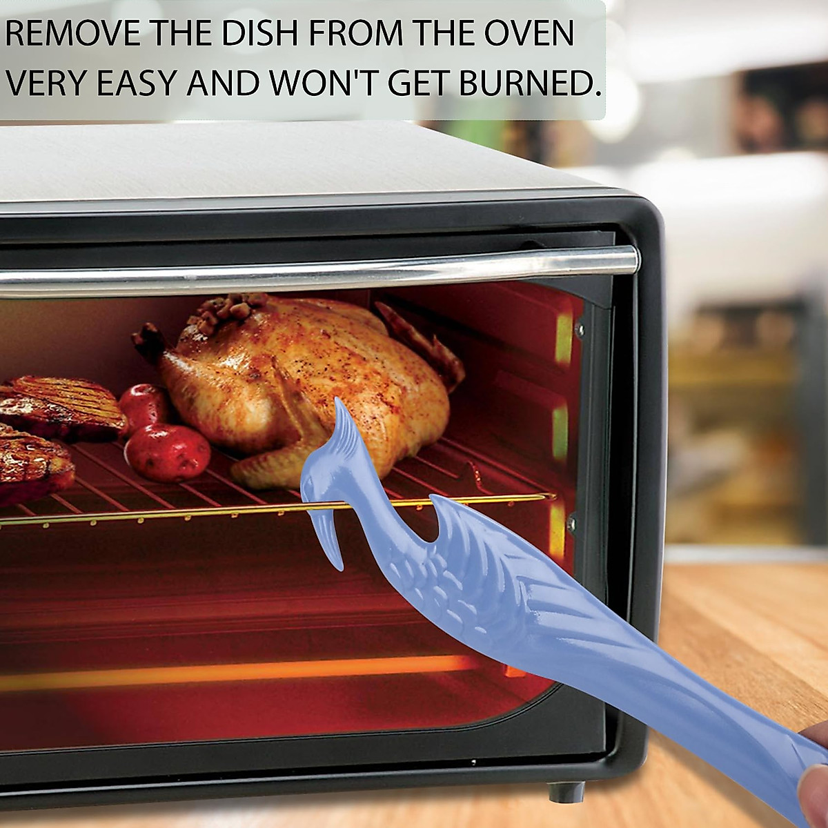 Oven Rack Push Pull Tool 2-Pack oven rack puller push pull stick tool(11 Inch), oven rack pullers with longer handle suitable for oven, toaster oven, air fryer, toaster oven (2, blue (colour))