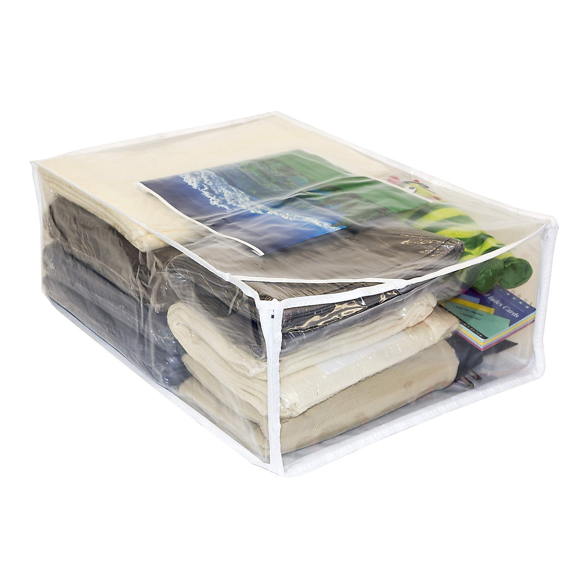 10-Pack Clear Vinyl Zippered Comforter Storage Bags 13 x 19.5 x 6.5 Inch with 9 x 9 Insert Pocket and Display Cutout