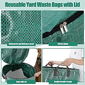2 Pack Reusable Yard Lawn Waste Management Bags, Collapsible Garden Grass Leaf Bag Holder with Lid and Handle, Extra Large Heavy Duty Gardening Container for Garbage Dumpster Debris (132 Gallon)