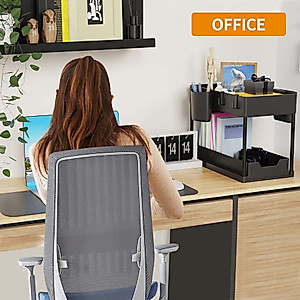 LONONE Black Under Sink Organizer Metal Under Sink Organizers and Storage 2 Tier Sliding Cabinet Organizer Pull Out Shelves Under Kitchen Sink