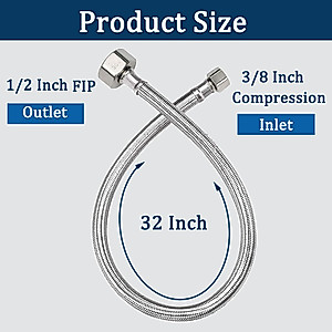 MOSELNY 32" Faucet Supply Line,3/8" Comp x 1/2" FIP Kitchen Faucet Hose Connector for Residence,Stainless Steel Braided Supply Line for Moderate Distance (Pack of 2)