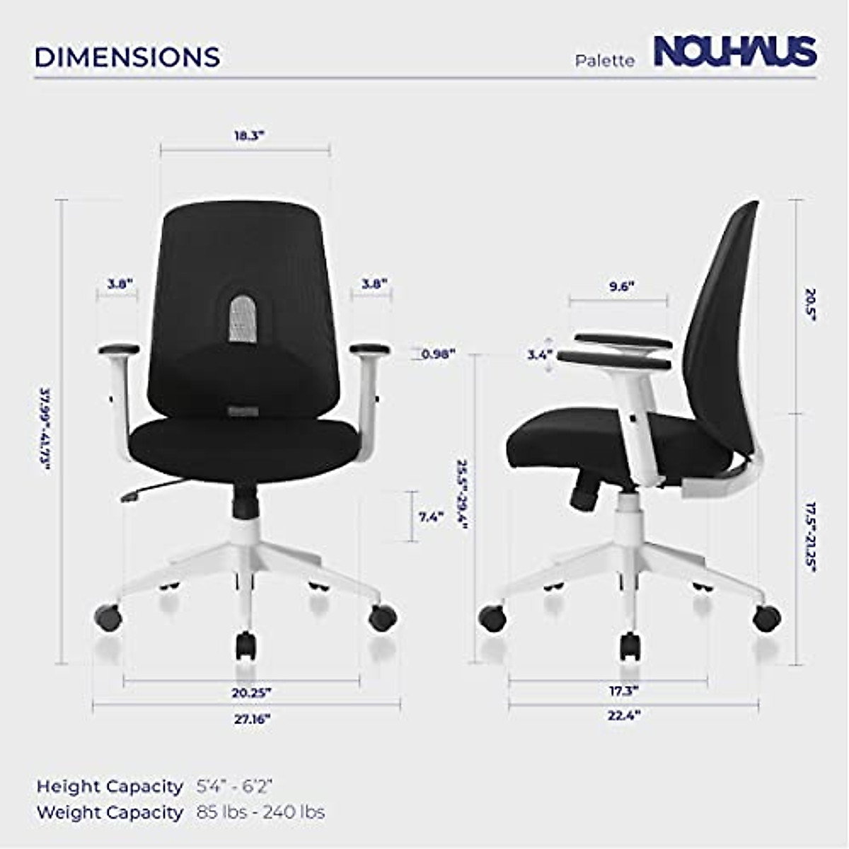 Nouhaus Palette Ergonomic Office Chair Comfortable Swivel Computer Desk Chair, Lumbar Adjust Rolling Chair. (Black)