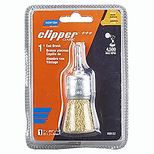 Norton Wire Brush, Clipper 1" Wire End for Drill and Pencil Grinder, Coated Brass Brush for Cleaning, Crimped Wire Metal Brush, Pack of 1