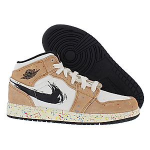 Nike Jordan Youth Air Jordan 1 Mid SE GS DA8006 100 Brushstroke - Size 7Y, Sail/Black-cide-chile Red