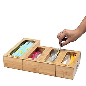 Happy Kubo - Bamboo Ziplock Bag/Food Storage Bag Organizer - Kitchen Organizers - (4 pieces plastic bag organizer)