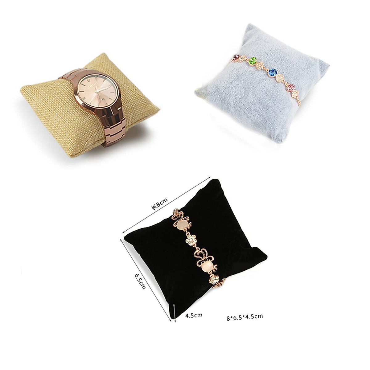 USHOBE 18 Pcs Bracelet Organizer Bracelet Holder Display Linen Foam Watch Black Case Bracelet Watch Pillow Velvet Pillow Jewelry Display Supplies 12x12 Pillow Insert Vintage Ria