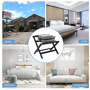 ALAPUR Bamboo Luggage Rack for Guest Room, Folding Luggage Holder with Storage Shelf , Suitcase Stand for Bedroom,Guest Room,Hotel，Black