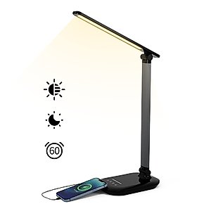 Taodaliy LED Desk Lamp, Table Lamp Reading Lamp with USB Charging Port, Desk Lamps for Home Office with 5 Color Temperature, 5 Brightness Levels, 1H Timer, Night Light, Desk Light for Bedroom