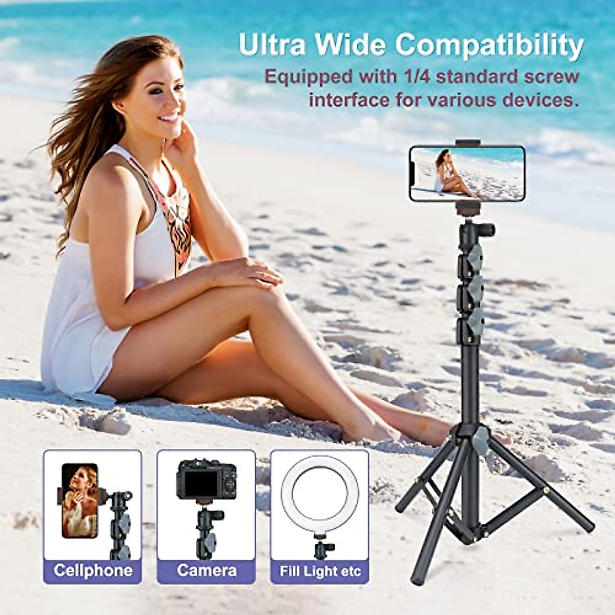 Selfie Stick & Tripod LINCO, Integrated, Portable All-in-One Professional, Heavy Duty, Lightweight, Bluetooth Remote for Apple & Android Devices, Separable Tripod Feet, Extends to 52", Black