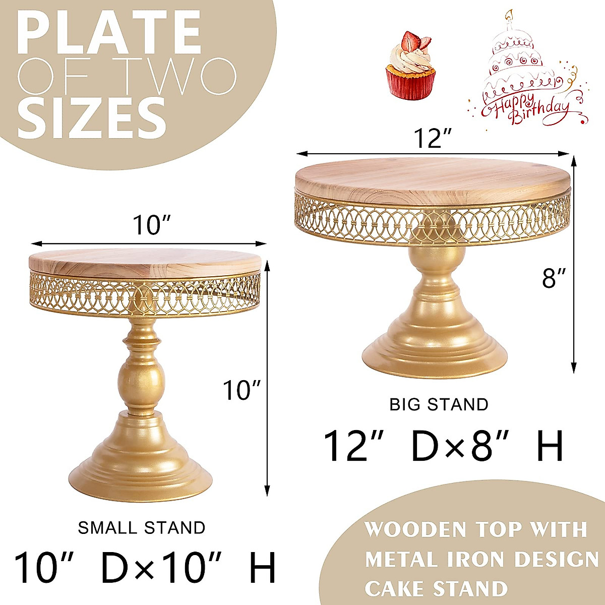 weharnar Set of 2 Cake Stand for Dessert Table Cake Plate Tray for Wedding Birthday Baby Shower Christmas Party, Cake Stand 12" 10"