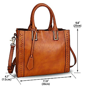 Genuine Leather Satchel Handbag for Women Vintage Handmade Shoulder Bag Cowhide Tote Purse (Brown)