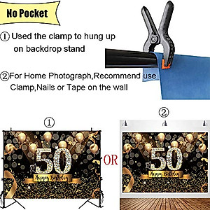 Sensfun 10x8ft Happy 50th Birthday Party Photography Backdrop Glitter Black and Gold Balloons Background for Woman Fabulous 50 Bday Party Decorations Shining Diamond Fifty Years Old Photo Banner