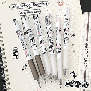 Cute Pens Kawaii 0.5mm Black Ink Gel Pens Fine Point Smooth Writing Ballpoint for Office School Supplies Nice Fun Gifts for Kids Girls Women Pens for Journaling，Pack of 6pcs (Little Milky Cow)