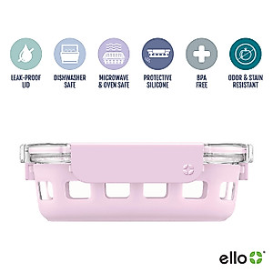 Ello DuraGlass Glass Food Storage Containers - Meal Prep Container with Silicone Sleeve and Airtight Durable Tritan Lid, 1.75 Cup, Cashmere Pink