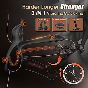 Vibrating Cock Ring Adult Sex Toys for Men, 3 in 1 Penis Ring Vibrator with 10 Vibration Modes G-Spot & Clitoral Stimulator, Silicone Couples Sex Toy Adult Sex Toys Vibrators for Men Women