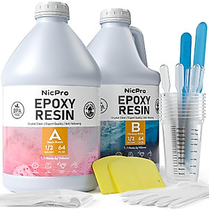 Nicpro 1 Gallon Crystal Clear Epoxy Resin Kit, High Gloss & Bubbles Free Art Resin Supplies for Coating and Casting, Craft DIY, Wood, Table Top, Bar Top, Molds, River Tables with Cups, Sticks, Gloves