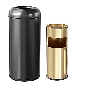 BEAMNOVA Bundle Black 15 x 31.5 in + Gold 9.8 * 24 in Commercial Stainless Steel Trash Can with Lid Garbage Enclosure Inside Barrel Heavy Duty Waste Container