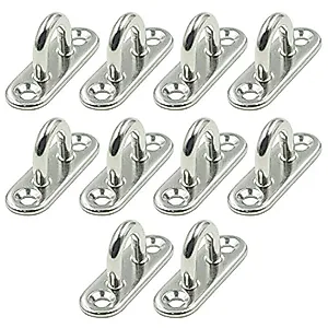 Hxchen 10Pcs M5 Eye Plate, Marine Oval Buckle Fixed Plate Seat Rope Pull Ring Oval Door Buckle 304 Stainless Steel 1.8 Inch Length