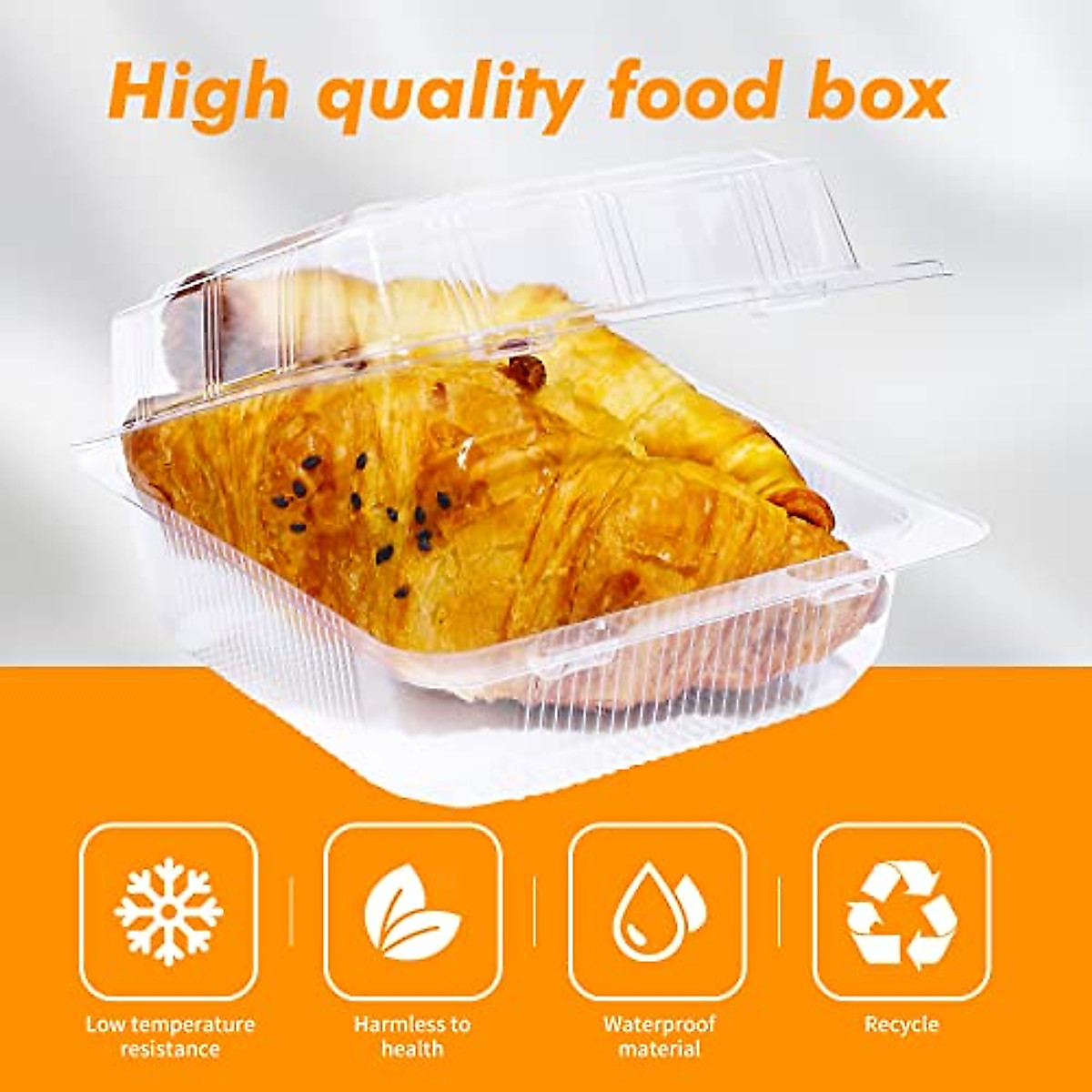 MANSHU 100 Pcs Clear Plastic Take out Containers,Disposable Clamshell Dessert Container with Lid, for Salads, Pasta, Sandwiches (5x5.12x2.36 in).