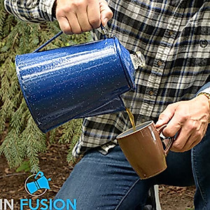 Camping Coffee Percolator - Enamel Coating Gloss Finish And Glass Cap For Backpacking, Campsite, Kitchen And FireCoffee Pot Makes 12 Cups - Comes With Basket For Grounds And Stainless Steel Spoon
