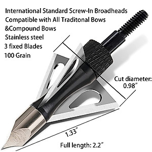Archery Bowhunting Broadheads, Sinbadteck 12PK 3-Blade Hunting Broadheads 100 Grain Arrow Broadheads for Compound Bow Arrows and Traditional Bow Bowhunting, Pack of 12PCS (Black)