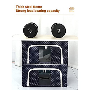 Dimusel Clothes Storage Bins, 100L [4 Pack ] Foldable Oxford Cloth Steel Frame Organizers Bag with Large Clear Window & Durable Handles Carry Handles for Clothing, Comforter Storage (Coffee)