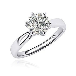 Pure 10k white gold 2.0 CT Classic 6-Prong Solitaire Simulated Diamond Engagement Ring Promise Bridal Wedding Ring (5.5)